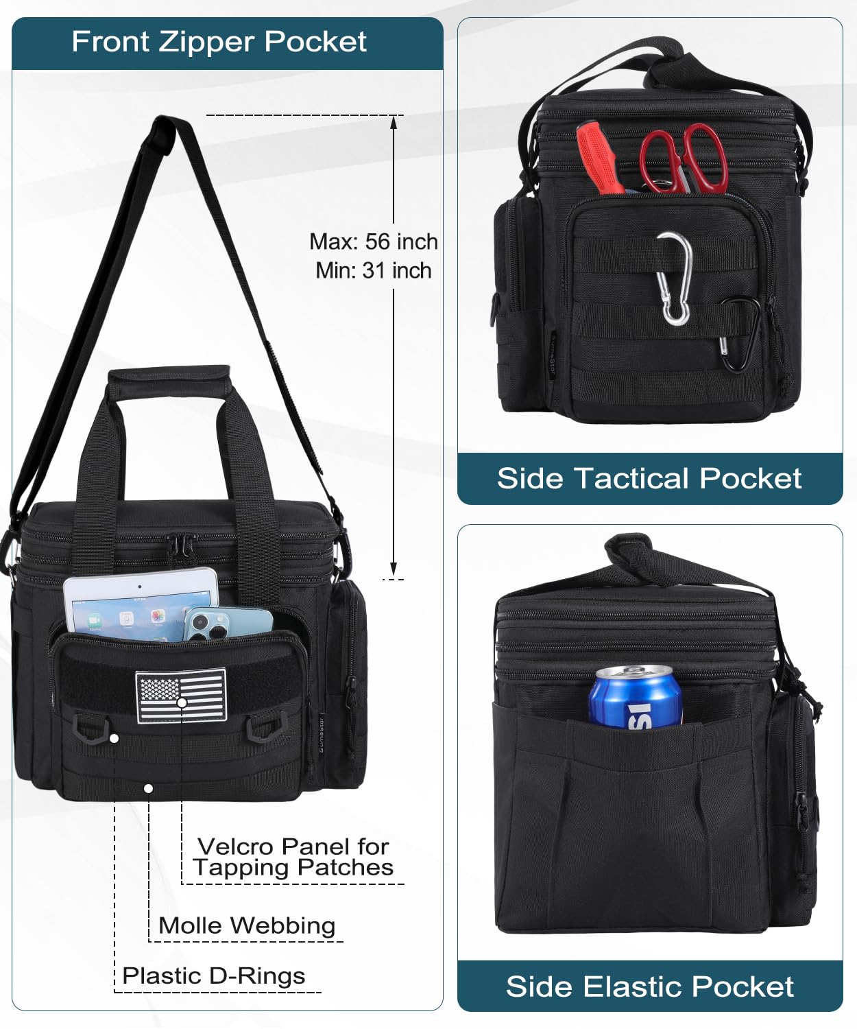 SumeStar Insulated Lunch Bag for Women Men, Freezable Large Lunch Bag 15L, Reusable Leakproof Lunch Box Cooler Tote Bag for Work Picnic School or Travel, Double Compartment, Black
