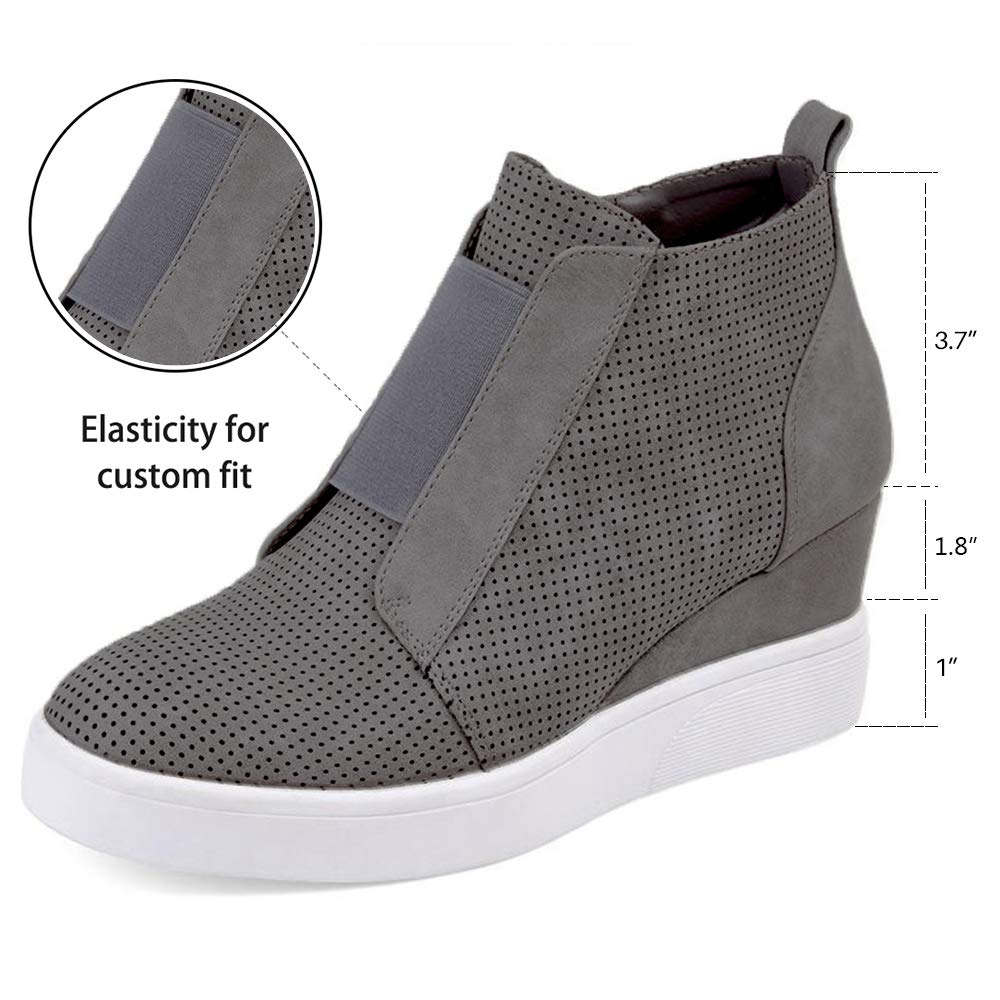 Athlefit Women's Wedge Sneakers Hidden Heel Platform Wedge Booties Hidden Wedgie Sneakers Size 8 Grey