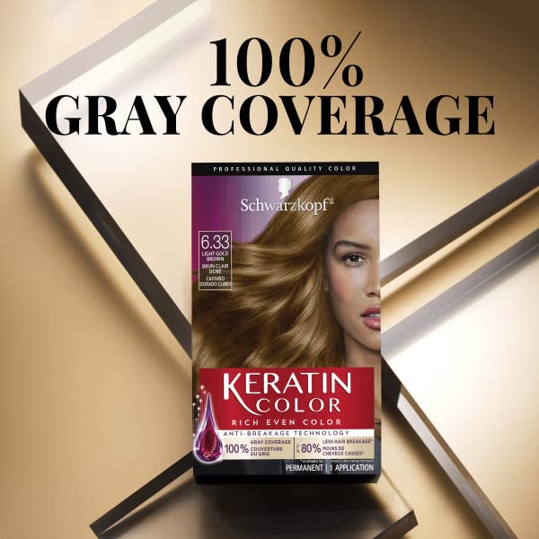 Schwarzkopf Keratin Color Permanent Hair Color Cream, 6.33 Light Golden Brown