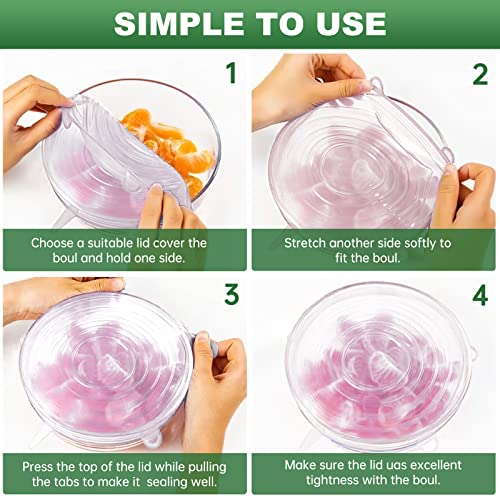 14 Pack Silicone Stretch Lids, 8 Different Sizes Leak-Proof Reusable Stretch Lids Include XXXL Diameter of 10.6” Food Storage Covers for 2.6”-13” Container, Microwave & Dishwasher & Refrigerator Safe