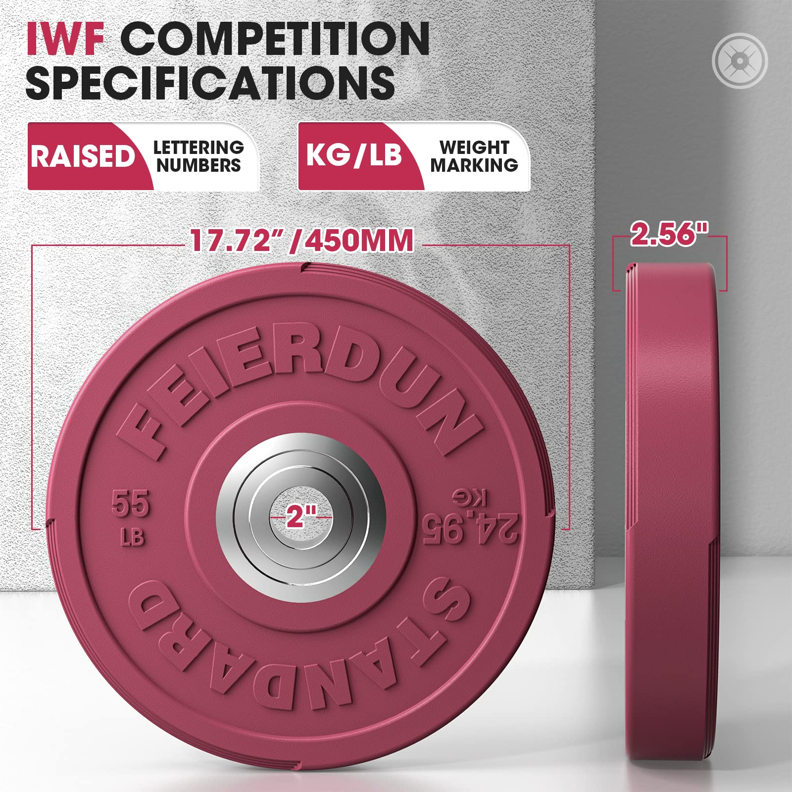 FEIERDUN 2" Color Olympic Bumper Plate Weight Plate for Strength Training - 100% Virgin Rubber