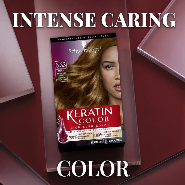 Schwarzkopf Keratin Color Permanent Hair Color Cream, 6.33 Light Golden Brown