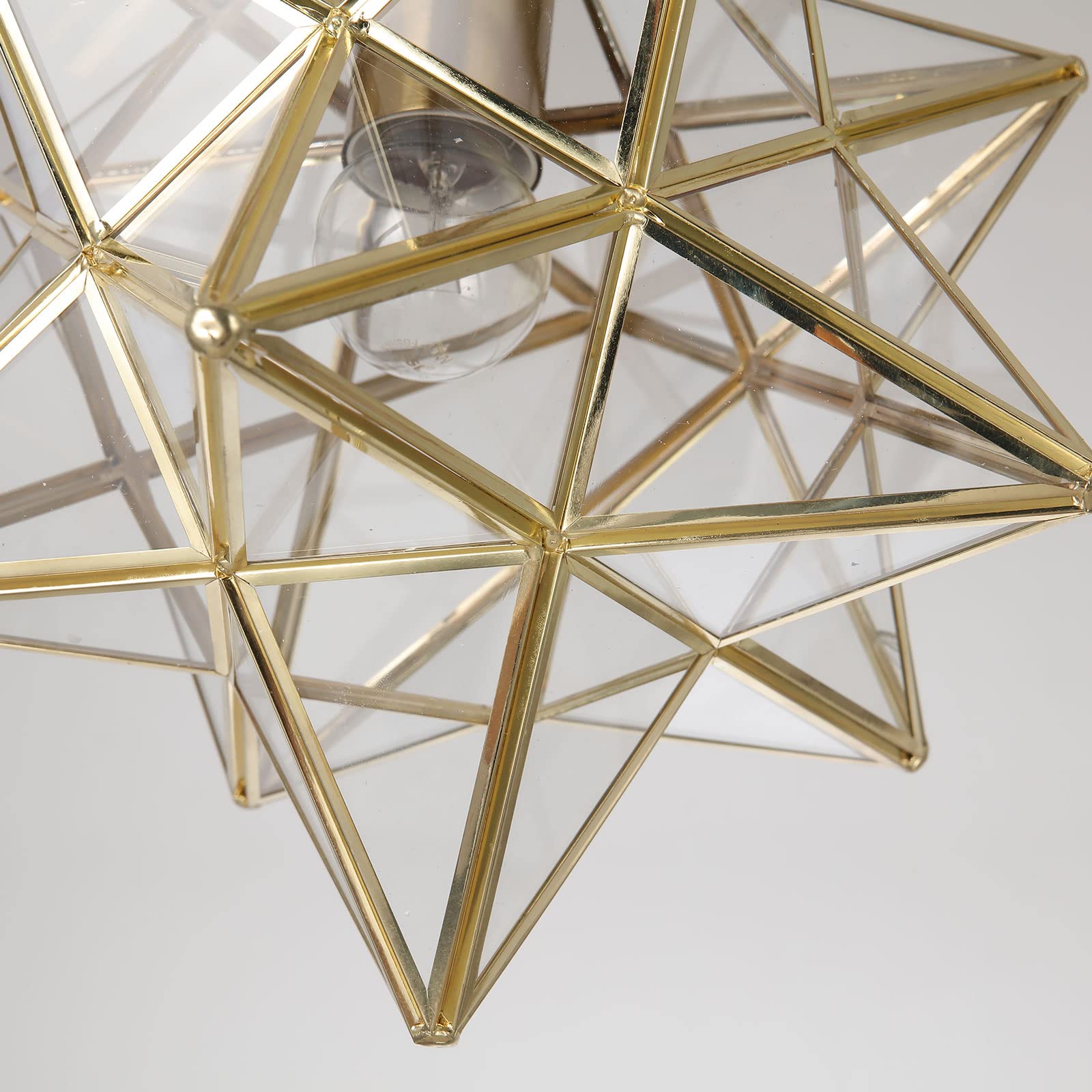 IBalody Moravian Star Pendant Light Gold Copper Hanging Light Star Lights Fixture Dining Room Kitchen Island Pendant Lighting Pendant Lamp 11 in with Clear Glass Shade