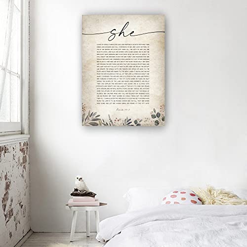 Proverbs 31 10-31 Bible Verse Canvas Wall Art Bible Verse Posters for Kitchen Giclee Artwork Rectangular Pictures Painting Prints Photo Canvas Decor for Office Wall Decorations for Bedroom (16x24inch(40x60cm),Framed)