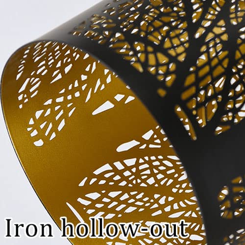MURUIEN Dimensional Carving Process Pendant Lamp Outer Black and Inner Gold Iron Hollow-Out Chandelier E26/E27 Lamp Holder Pendant Light Fixtures Restaurant Kitchen Hanging Light