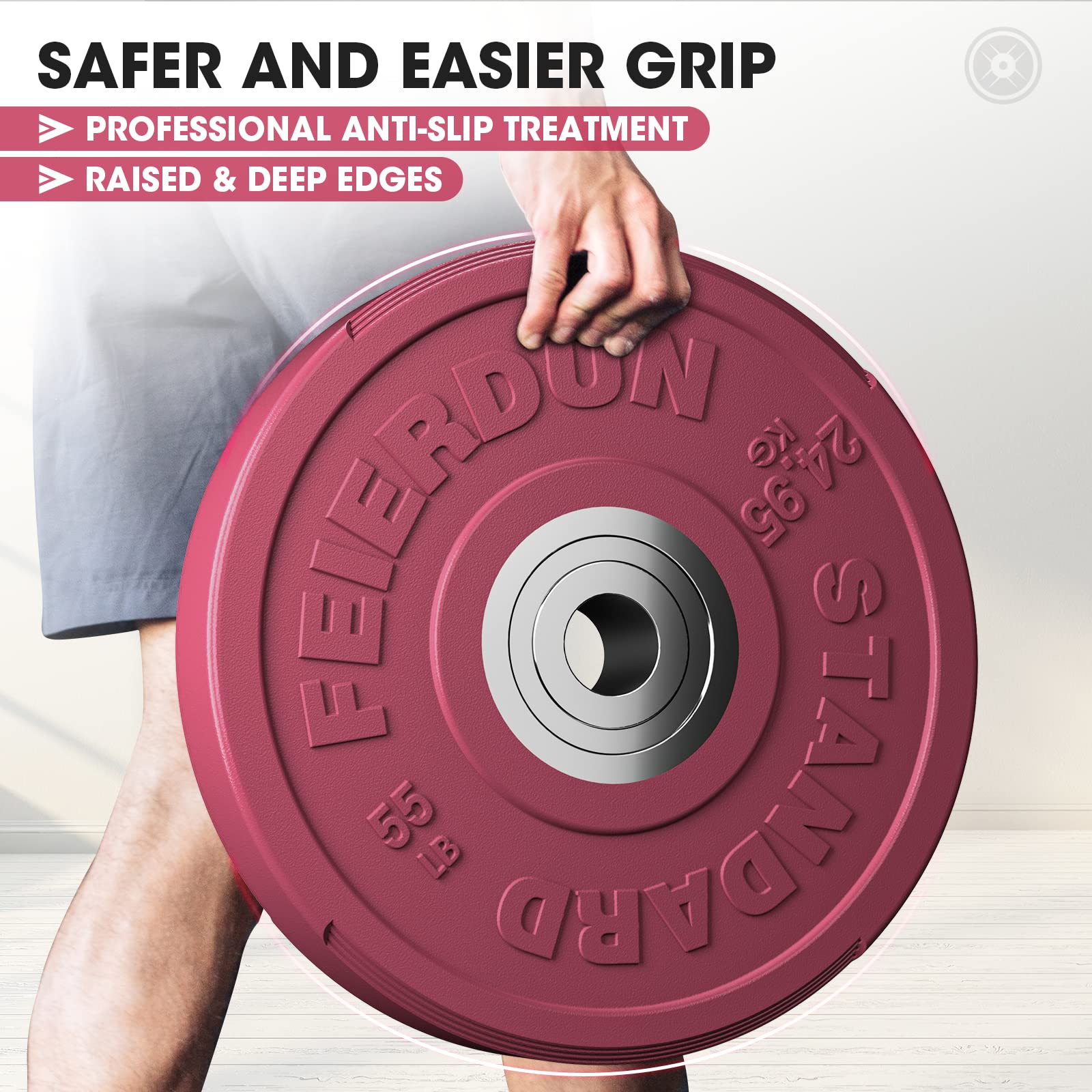 FEIERDUN 2" Color Olympic Bumper Plate Weight Plate for Strength Training - 100% Virgin Rubber