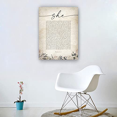 Proverbs 31 10-31 Bible Verse Canvas Wall Art Bible Verse Posters for Kitchen Giclee Artwork Rectangular Pictures Painting Prints Photo Canvas Decor for Office Wall Decorations for Bedroom (16x24inch(40x60cm),Framed)
