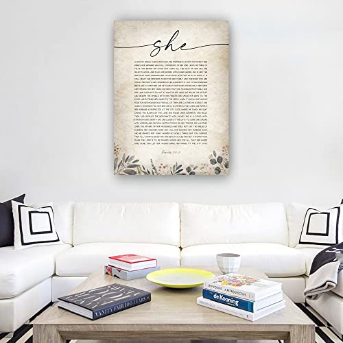 Proverbs 31 10-31 Bible Verse Canvas Wall Art Bible Verse Posters for Kitchen Giclee Artwork Rectangular Pictures Painting Prints Photo Canvas Decor for Office Wall Decorations for Bedroom (16x24inch(40x60cm),Framed)