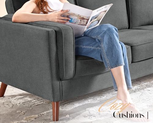 papababe 87" Sofa, Modern Sofa for Livingroom- Deep Seat Sofa Couch with Embedded Arm Pillow, Dark Grey Sofa