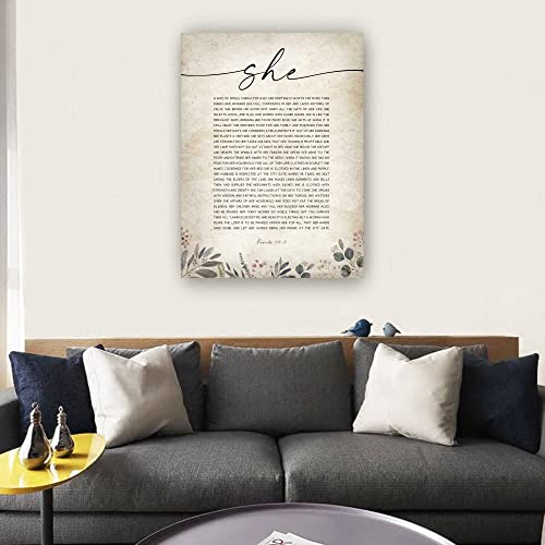 Proverbs 31 10-31 Bible Verse Canvas Wall Art Bible Verse Posters for Kitchen Giclee Artwork Rectangular Pictures Painting Prints Photo Canvas Decor for Office Wall Decorations for Bedroom (16x24inch(40x60cm),Framed)