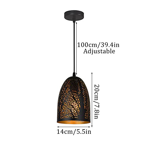 MURUIEN Dimensional Carving Process Pendant Lamp Outer Black and Inner Gold Iron Hollow-Out Chandelier E26/E27 Lamp Holder Pendant Light Fixtures Restaurant Kitchen Hanging Light