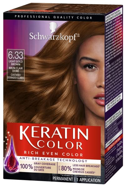 Schwarzkopf Keratin Color Permanent Hair Color Cream, 6.33 Light Golden Brown