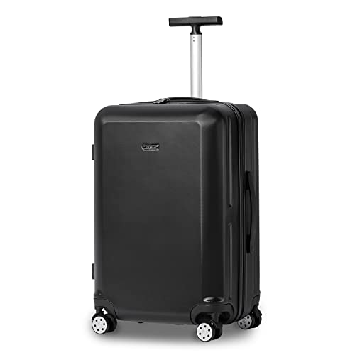 GigabitBest 24 Inch Carry On Luggage with Wheels PC+ABS Hardside Suitcase Spinner Trolley with Built-in TSA Lock, Black