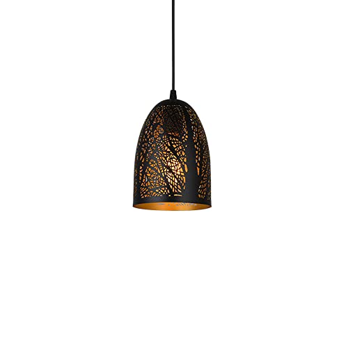 MURUIEN Dimensional Carving Process Pendant Lamp Outer Black and Inner Gold Iron Hollow-Out Chandelier E26/E27 Lamp Holder Pendant Light Fixtures Restaurant Kitchen Hanging Light