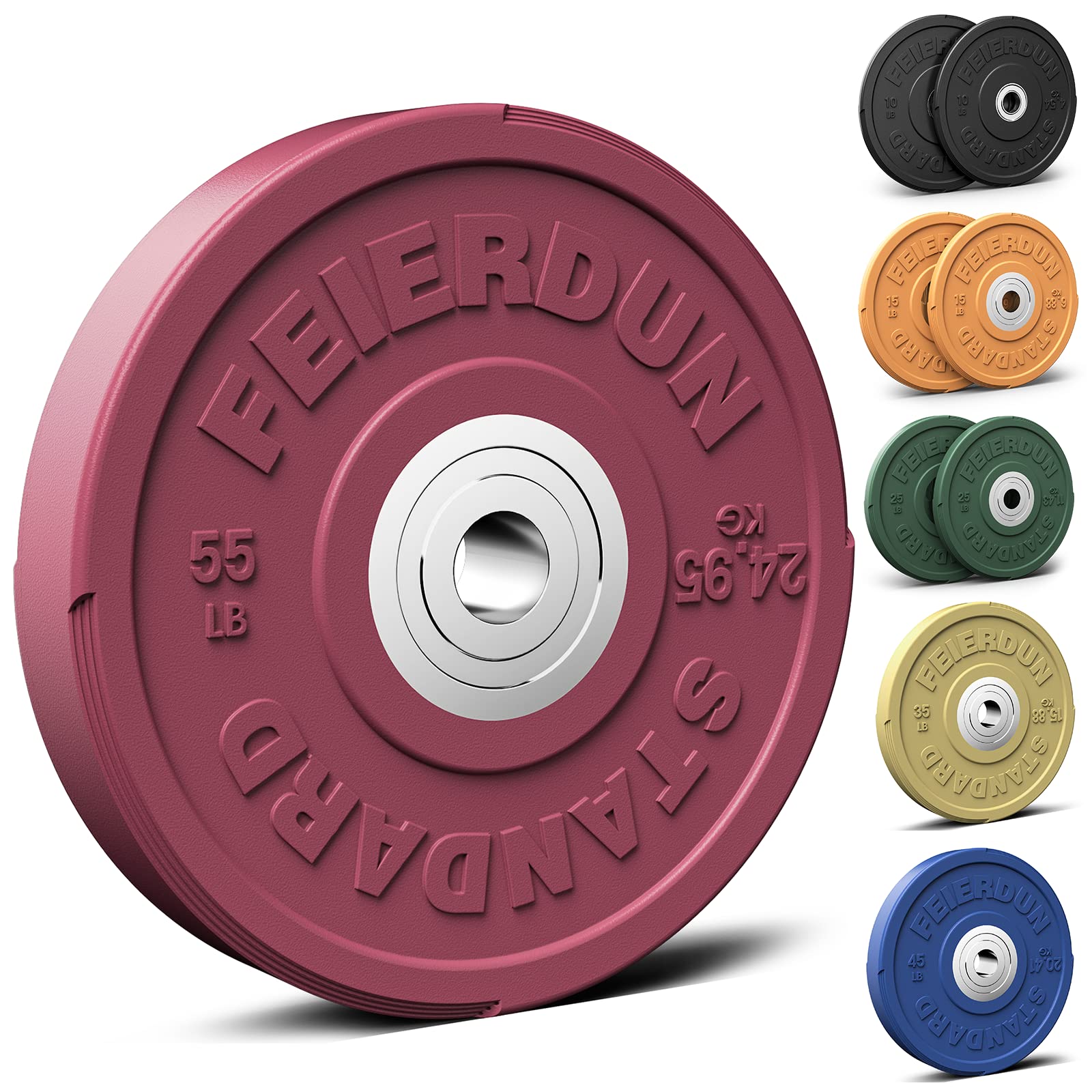 FEIERDUN 2" Color Olympic Bumper Plate Weight Plate for Strength Training - 100% Virgin Rubber