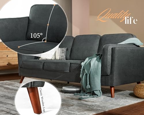 papababe 87" Sofa, Modern Sofa for Livingroom- Deep Seat Sofa Couch with Embedded Arm Pillow, Dark Grey Sofa