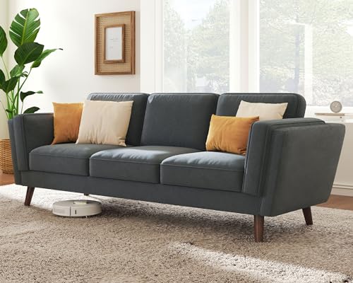 papababe 87" Sofa, Modern Sofa for Livingroom- Deep Seat Sofa Couch with Embedded Arm Pillow, Dark Grey Sofa
