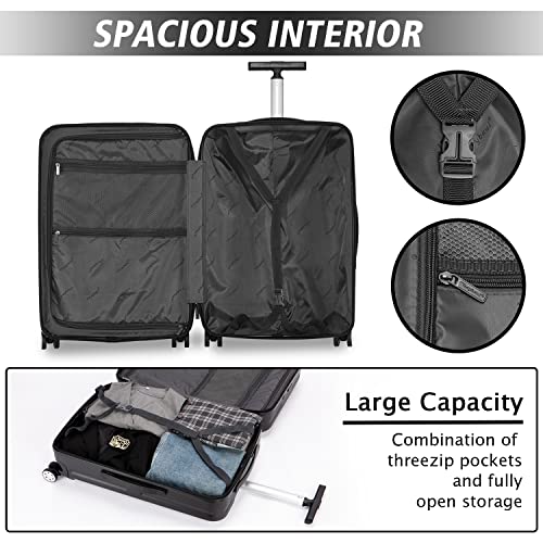 GigabitBest 24 Inch Carry On Luggage with Wheels PC+ABS Hardside Suitcase Spinner Trolley with Built-in TSA Lock, Black