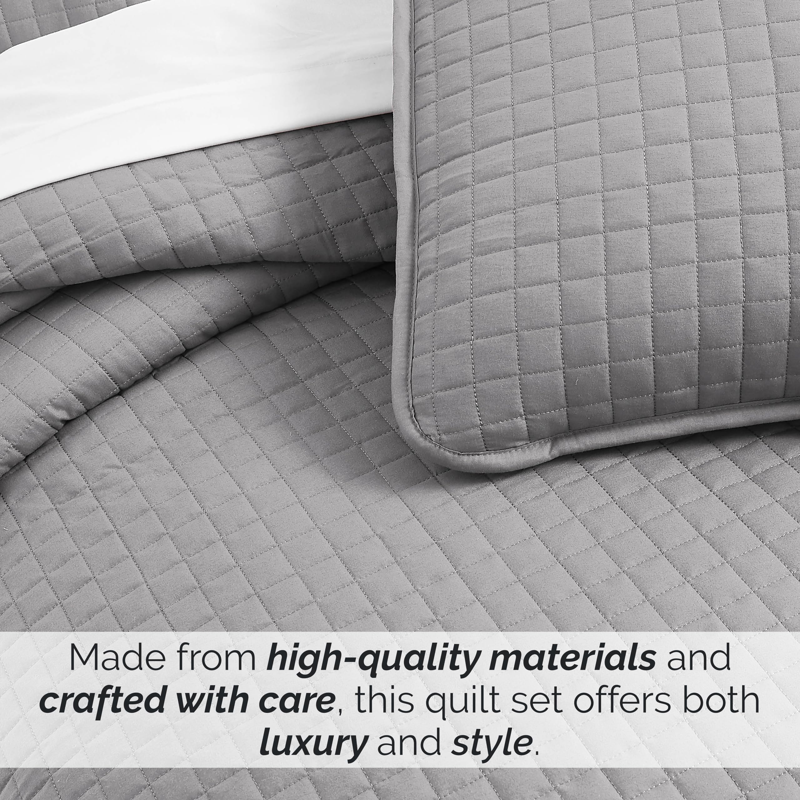 Southshore Fine Living, Inc. Oversized King Quilt Bedding Set, Soft Brushed Microfiber Bedspread, Pet Hair Resistant Bedding, California/King Quilt Coverlet Set with 2 Shams, Steel Grey