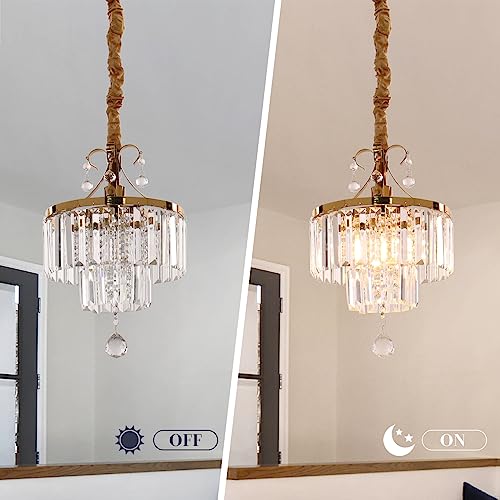 Zenouidle Modern Crystal Chandelier Crystal Pendant Light Fixture 2-Tier Round Flush Mount Ceiling Light for Dining Room Bedrooms Living Room Entryway,Gold(E26 Base)