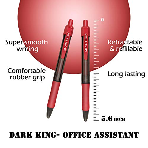 mingtron Gel pens, 30 Pack Red Pens Fine Point, No Smear Ink Pens for Left Hand, Click Pens Bulk, Retractable Rollerball Pens for Smooth Writing, 0.5MM, Red Ink