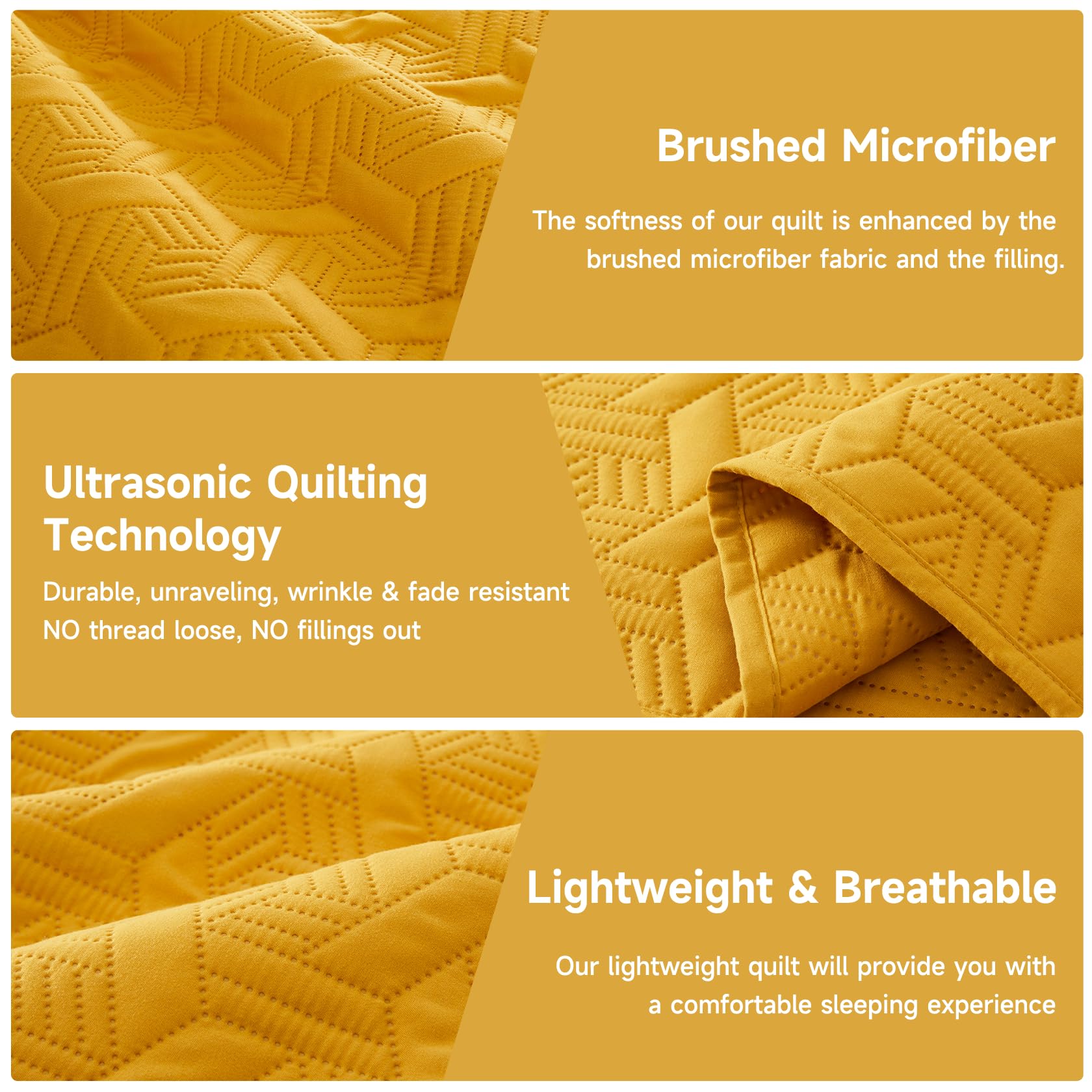 Lavsiry Mustard Yellow Quilt Full/Queen Size Bedding Set, Summer Thin Microfiber Quilted Bedspread & Coverlet, Soft Lightweight Comforter for All Seasons - 3 Piece(1 Quilt, 2 Pillow Shams)
