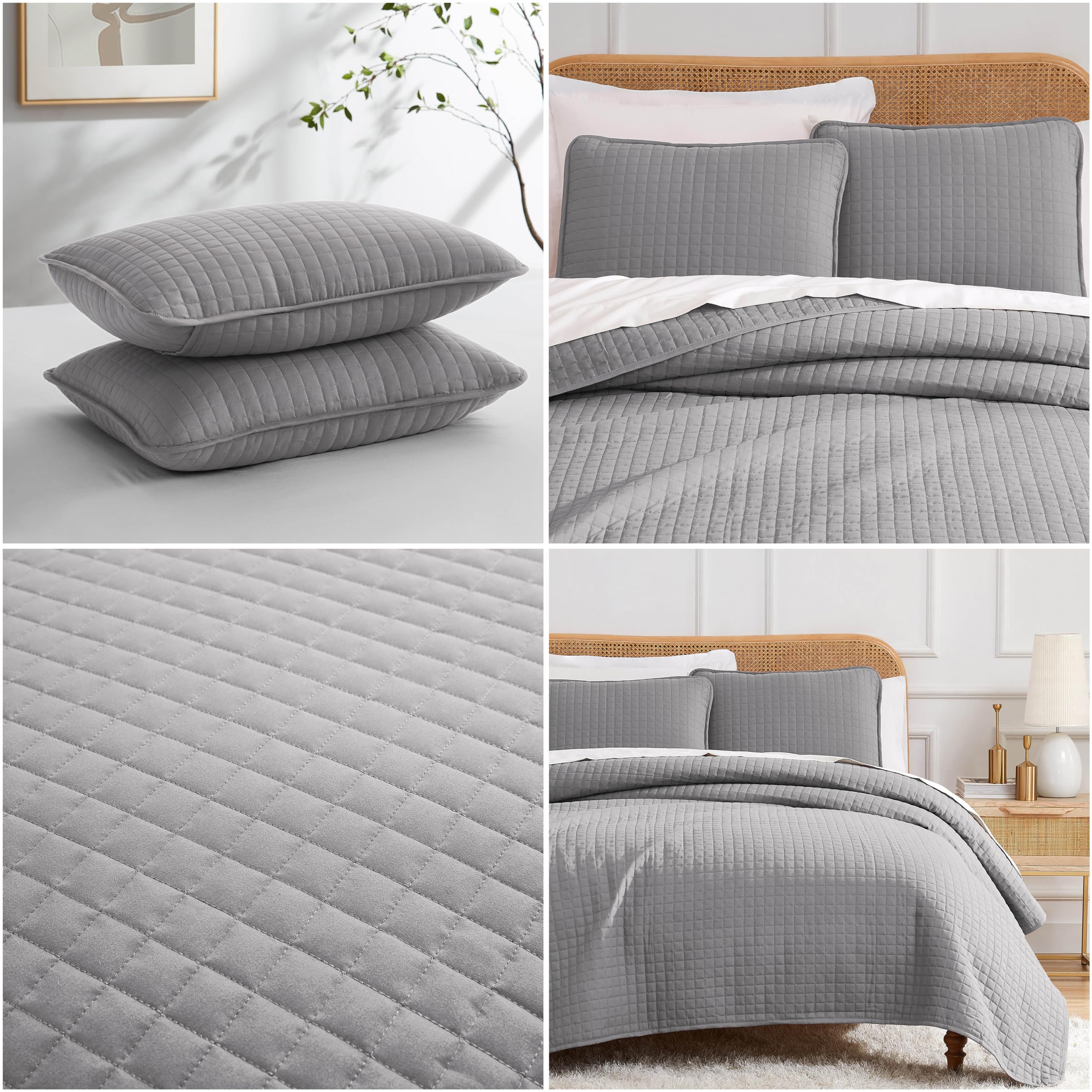 Southshore Fine Living, Inc. Oversized King Quilt Bedding Set, Soft Brushed Microfiber Bedspread, Pet Hair Resistant Bedding, California/King Quilt Coverlet Set with 2 Shams, Steel Grey