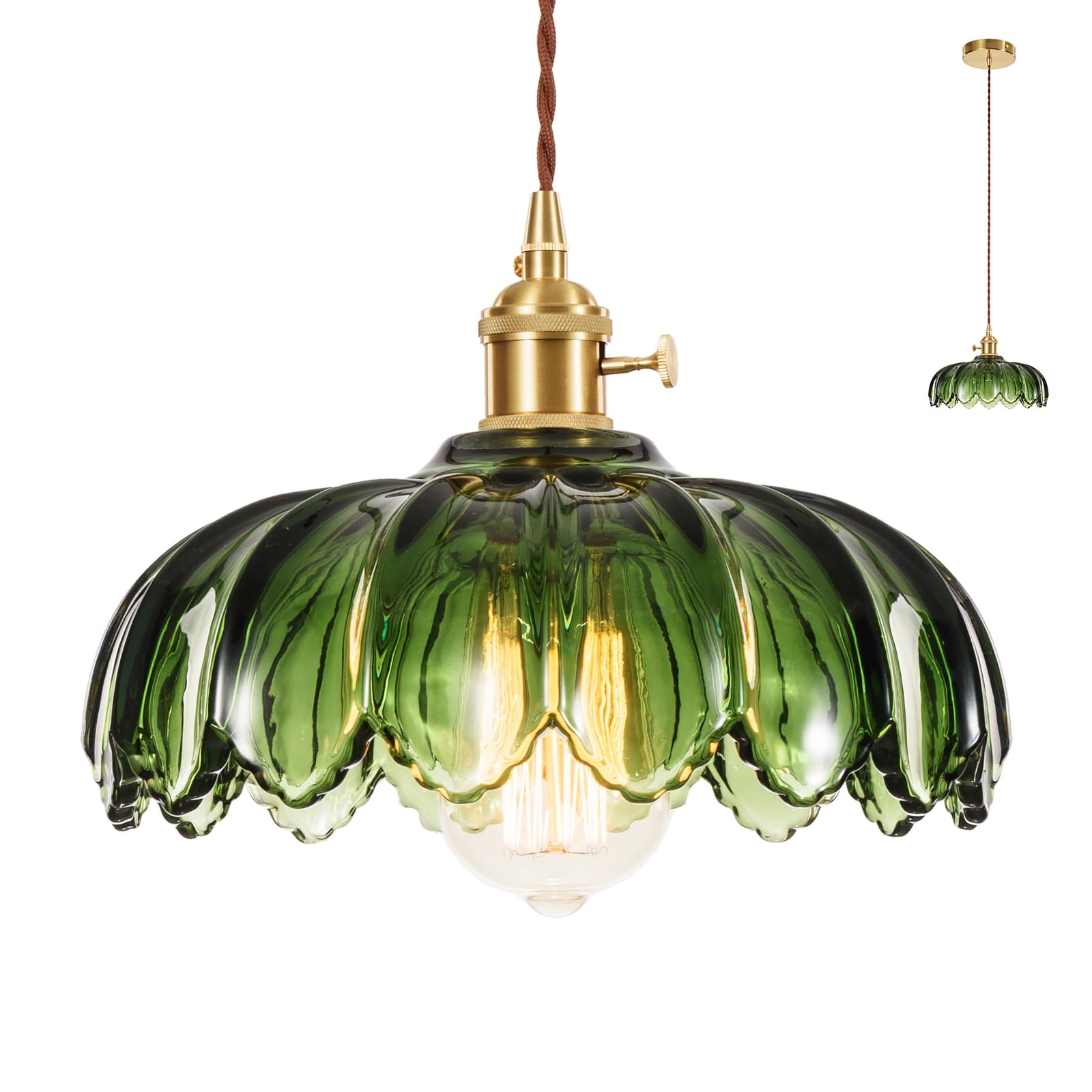 XZHGCEE Glass Pendant Light Vintage Light Fixtures, Glass Pendant Lights Kitchen Island, Gold Pendant Light, Modern Chandelier Pendant Shade Green Light Fixture for Bedroom Hotel Dining Room