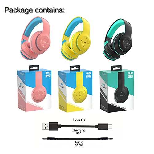Kids Bluetooth Headphones, Over-Ear Bluetooth Wireless Wired 2-In-1 Headphones, Foldable Soft Earmuff Shocking Bass Noise Reduction with Mic Headsets for Girls Boys Learning Music Gaming (Black)