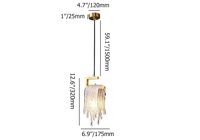 KunMai Modern Gold Pendant Light 1-Light Handmade Glass Waterfall for Bedroom and Living Room