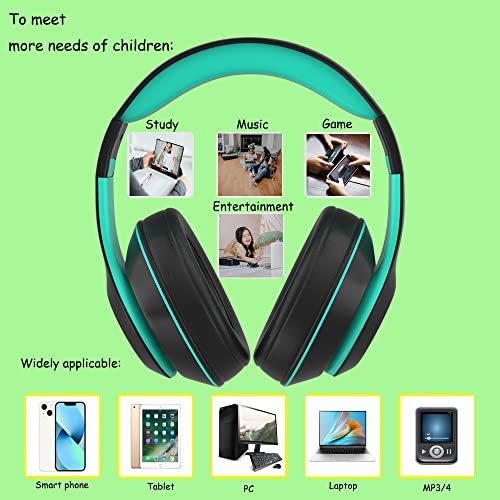 Kids Bluetooth Headphones, Over-Ear Bluetooth Wireless Wired 2-In-1 Headphones, Foldable Soft Earmuff Shocking Bass Noise Reduction with Mic Headsets for Girls Boys Learning Music Gaming (Black)