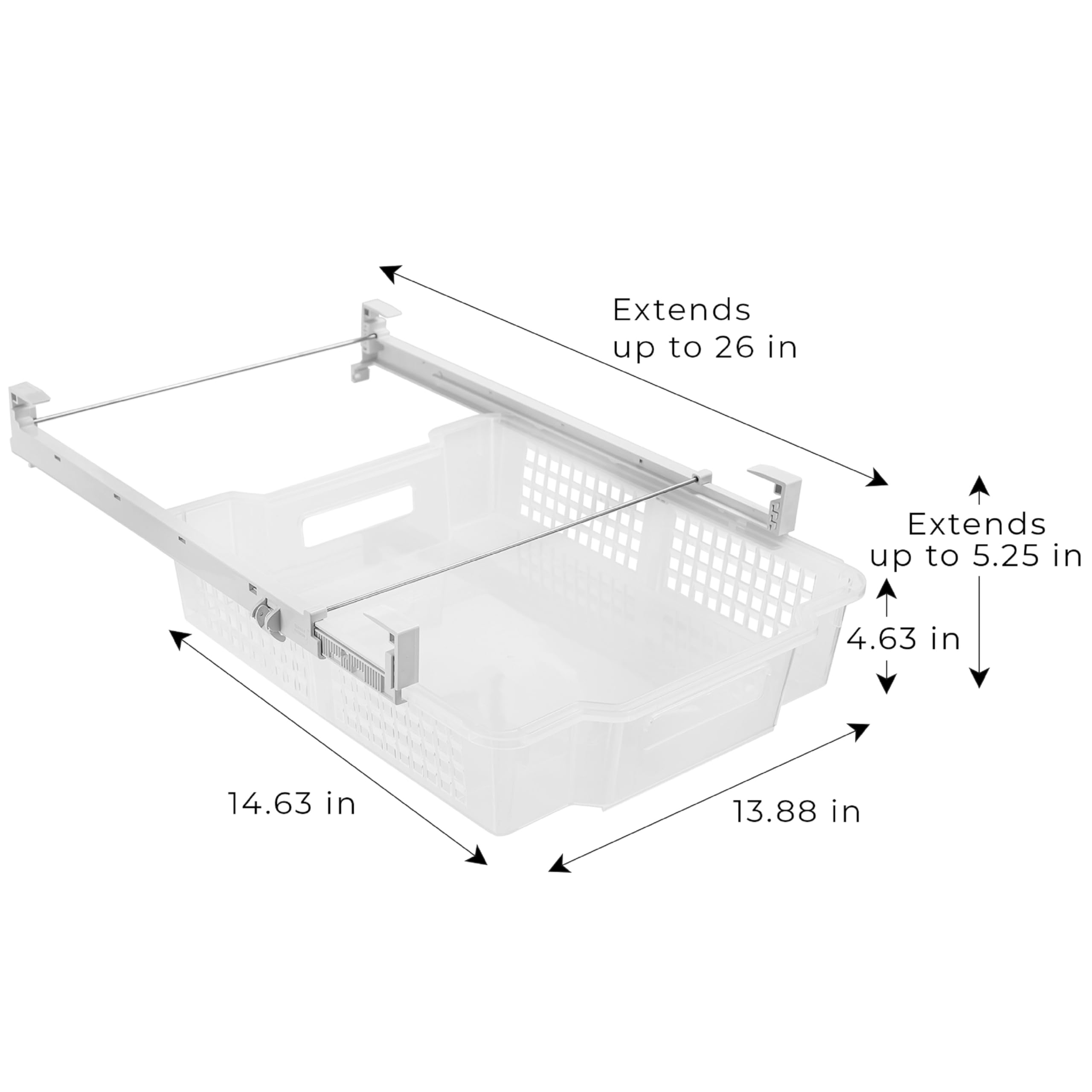 Smart Design Adjustable Pull Out Refrigerator Drawer - Extra Large - BPA Free Plastic - Holds 20 lbs - Extendable Sliding Fridge Bin, Freezer, Pantry Food Holder Storage Organizer - Kitchen - Clear
