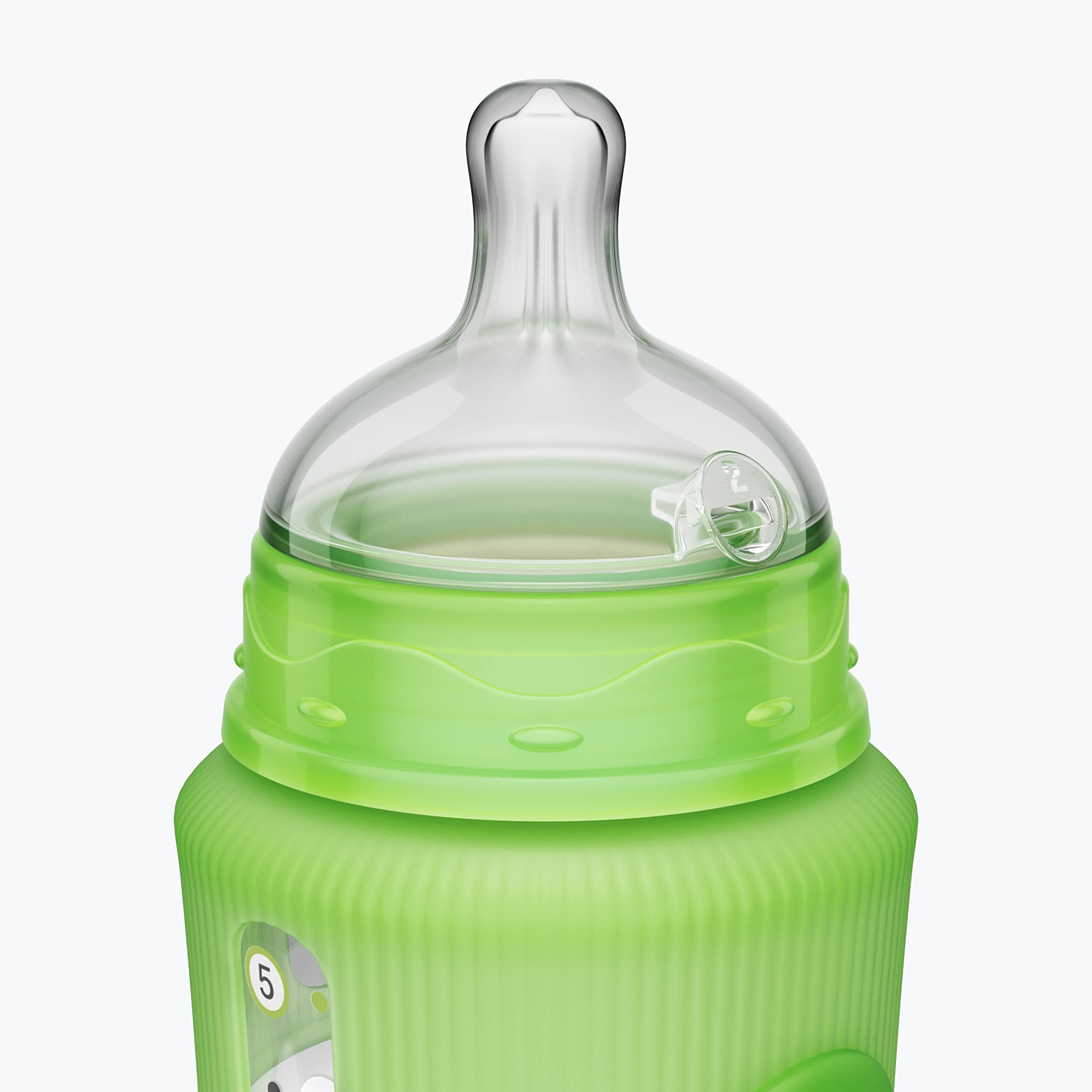 Smilo Baby Bottle Set with Stage 0 Slow Flow Anti Colic Nipple, 5 Oz / 150 ml Capacity, 3X Pack of Anti Colic Baby Bottles 0-3 Months - Green