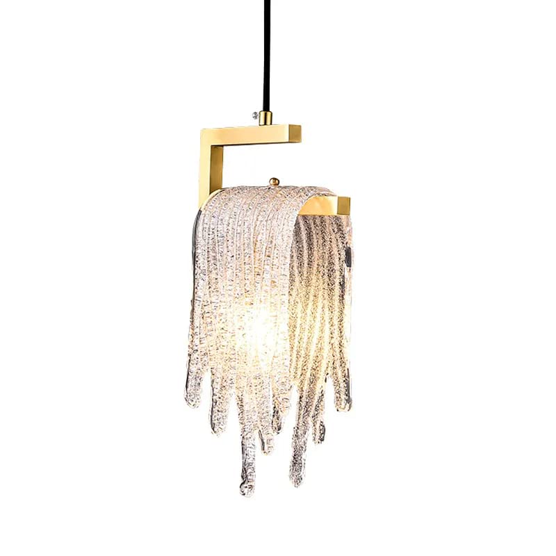 KunMai Modern Gold Pendant Light 1-Light Handmade Glass Waterfall for Bedroom and Living Room