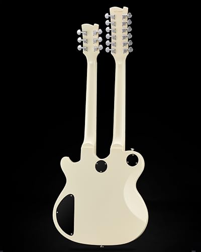 WestCreek DOUBLE TROUBLE Electric Guitar Double Neck 12 String & 6 String Guitar, Rosewood Fretboard and Mahogany Body (White)
