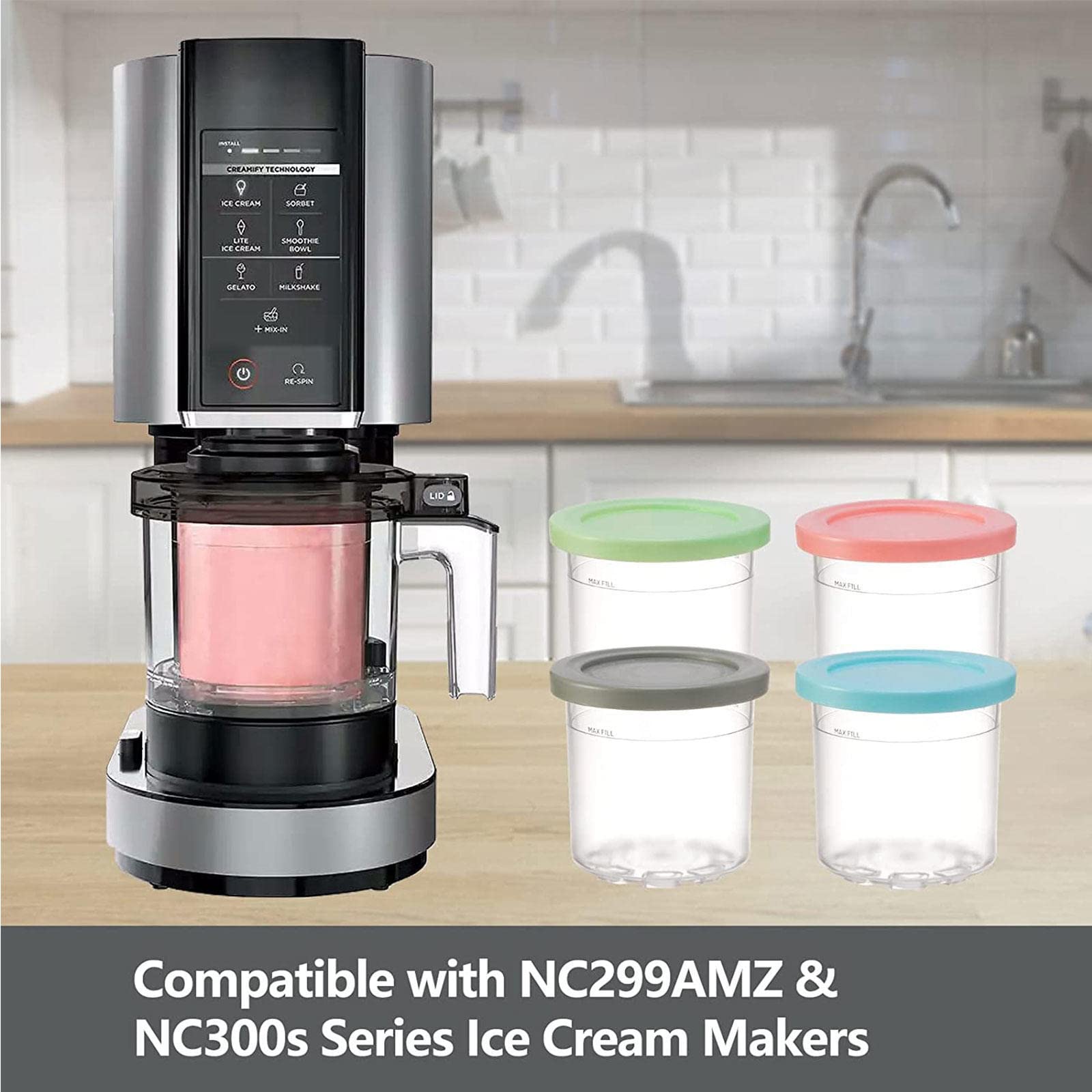 Creami Deluxe Pints, for Ninja Creami Pints, Pint Containers with Lids Airtight and Leaf-Proof Compatible NC301 NC300 NC299AMZ Series Ice Cream Maker