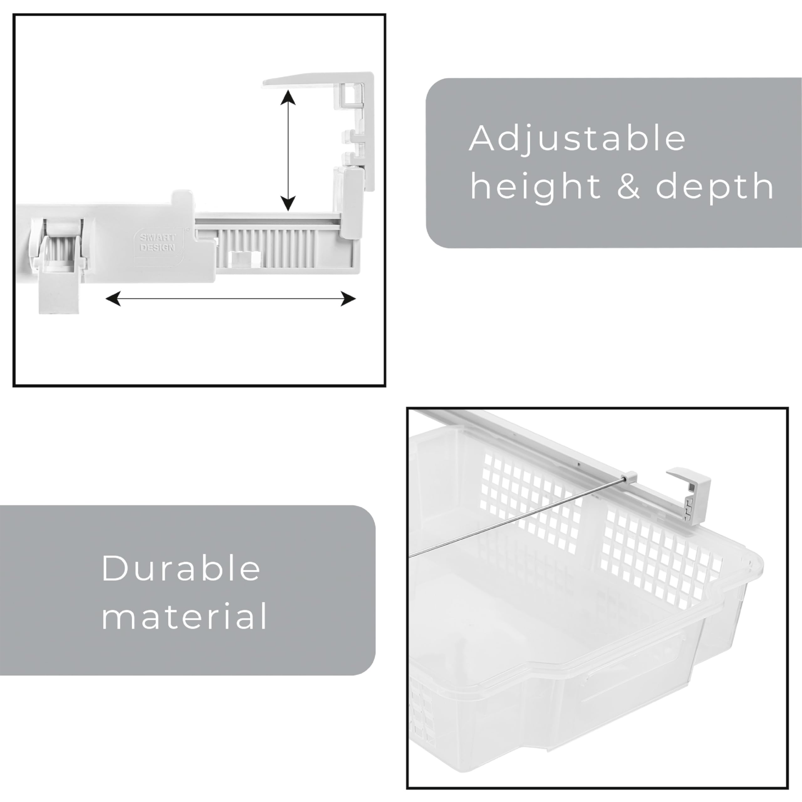 Smart Design Adjustable Pull Out Refrigerator Drawer - Extra Large - BPA Free Plastic - Holds 20 lbs - Extendable Sliding Fridge Bin, Freezer, Pantry Food Holder Storage Organizer - Kitchen - Clear