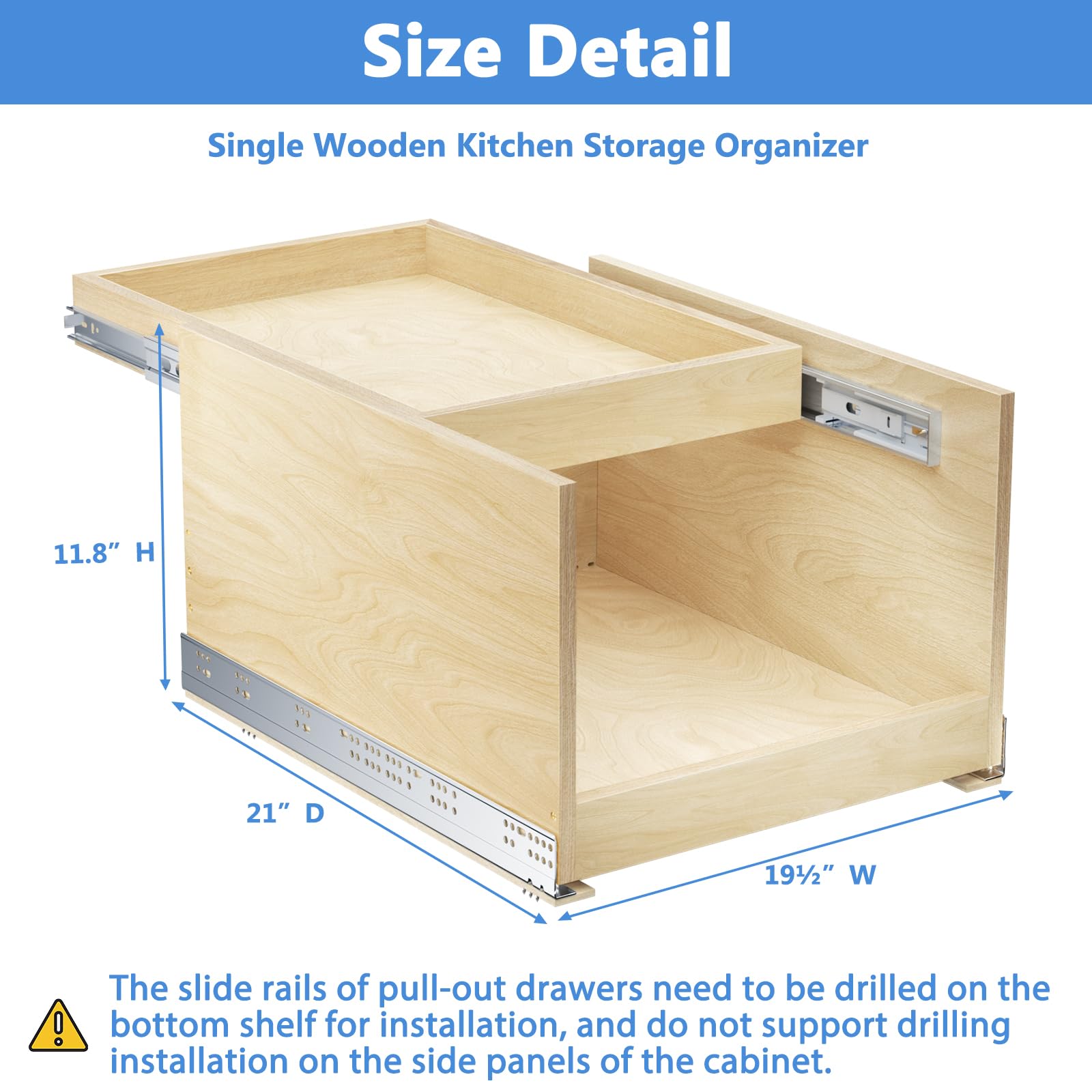 LOVMOR Retractable Double-Drawer Pull Out Cabinet Organizer 19½” W x 21” D Soft Close Cabinet Drawers Slide Out with Full Extension Rail Slides Cabinet Pull Out Shelves for kitchen Cabinets