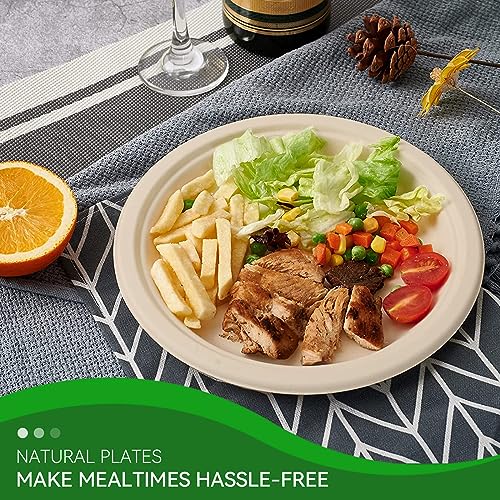 Amozife 100% Compostable 7 Inch Paper Plates, 125 Count Disposable Eco-Friendly Brown Dinner Plates, Biodegradable Heavy Duty Plates for Parties, Weddings, Catering, Events