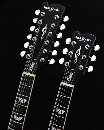 WestCreek DOUBLE TROUBLE Electric Guitar Double Neck 12 String & 6 String Guitar, Rosewood Fretboard and Mahogany Body (White)