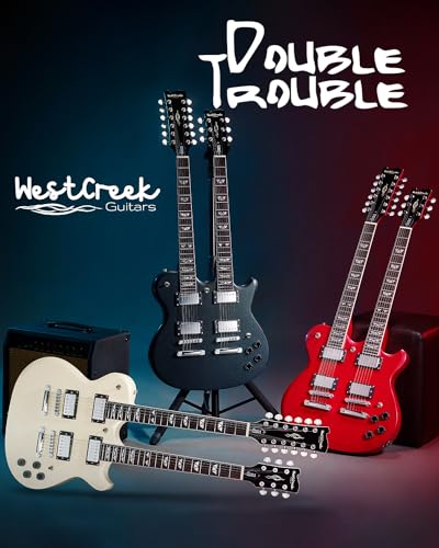 WestCreek DOUBLE TROUBLE Electric Guitar Double Neck 12 String & 6 String Guitar, Rosewood Fretboard and Mahogany Body (White)