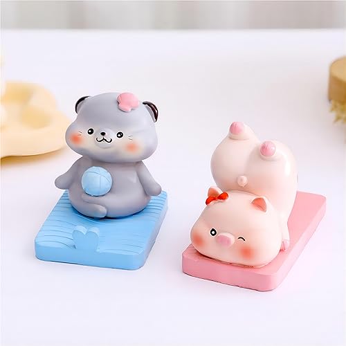 ECHENG Creative Birthday Gift Animal Phone Stand Decoration Cute Piggy Yoga Cat Office Desk Decoration (Piggy)