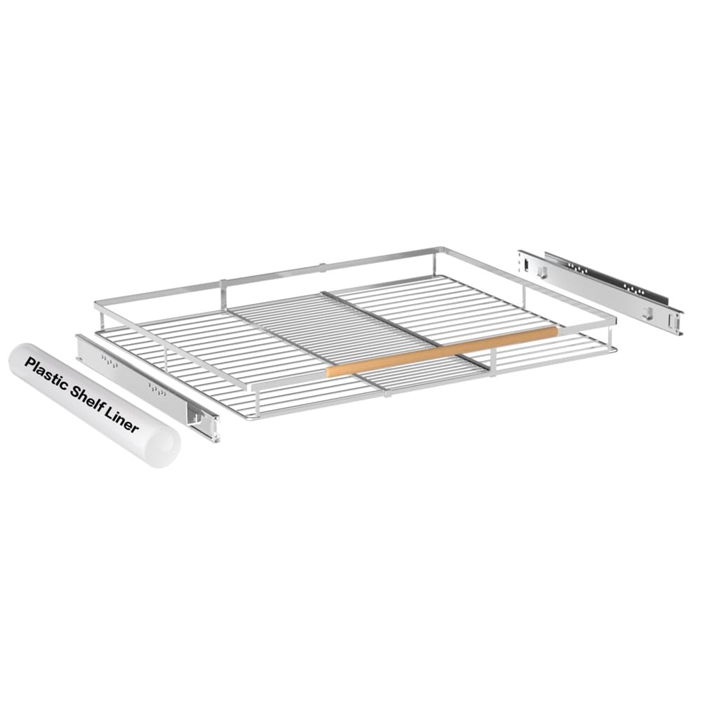 Slideep Expandable Slide Out Drawer, Large Pull Out Cabinet Organizer Pantry Shelves Storage Basket for Kitchen, Under Sink, Wardrobe, Chrome