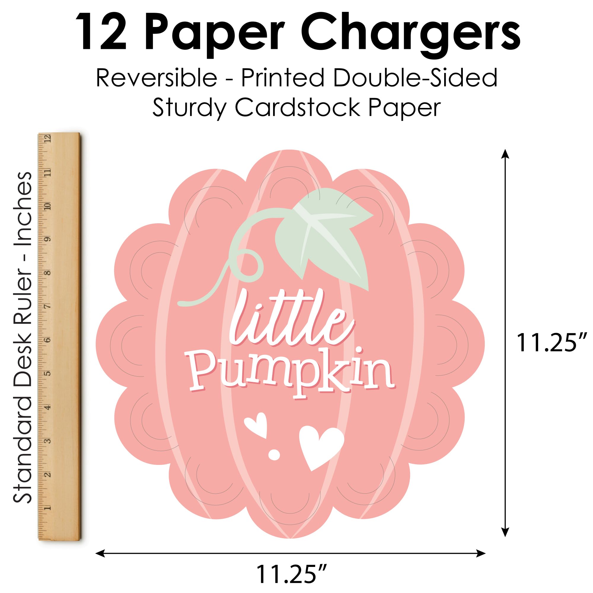 Big Dot of Happiness Girl Little Pumpkin - Fall Birthday Party or Baby Shower Round Table Decorations - Paper Chargers - Place Setting For 12