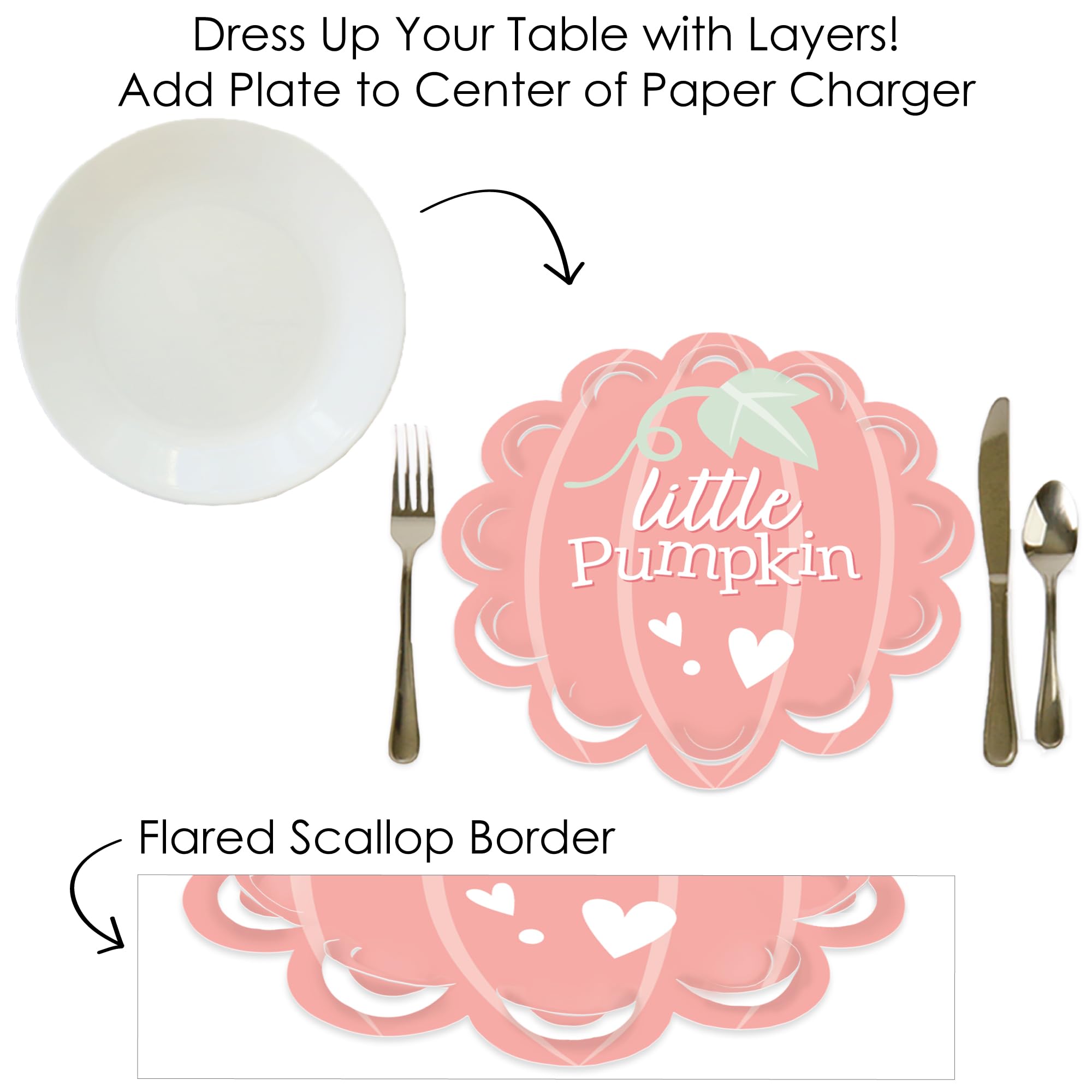 Big Dot of Happiness Girl Little Pumpkin - Fall Birthday Party or Baby Shower Round Table Decorations - Paper Chargers - Place Setting For 12