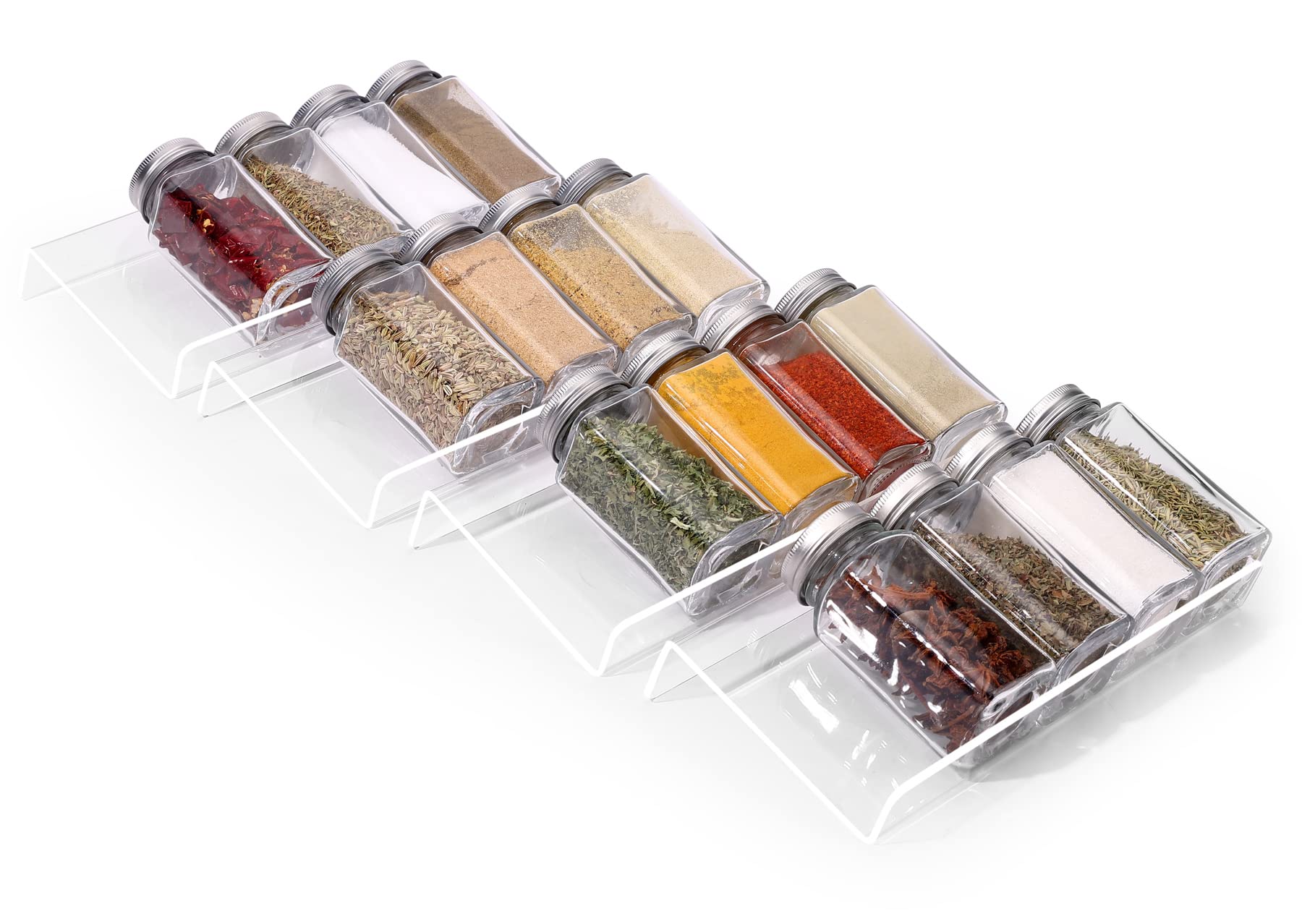 Clear Acrylic Spice Drawer Organizer, 4 Tier- 1 Set Seasoning Jars Drawers Insert, Kitchen Spice Rack Tray for Drawer/Countertop (Jars not included)