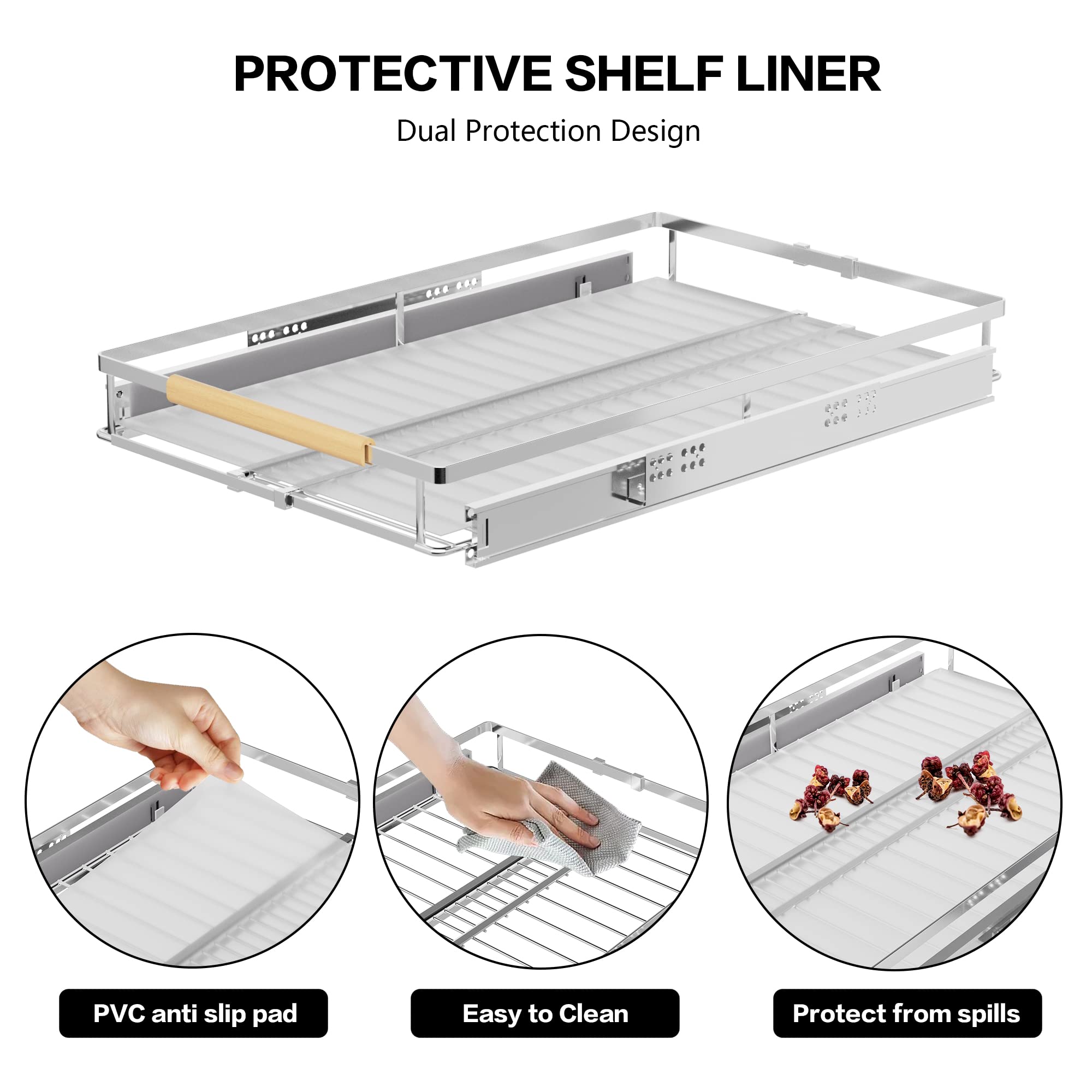 Slideep Expandable Slide Out Drawer, Large Pull Out Cabinet Organizer Pantry Shelves Storage Basket for Kitchen, Under Sink, Wardrobe, Chrome
