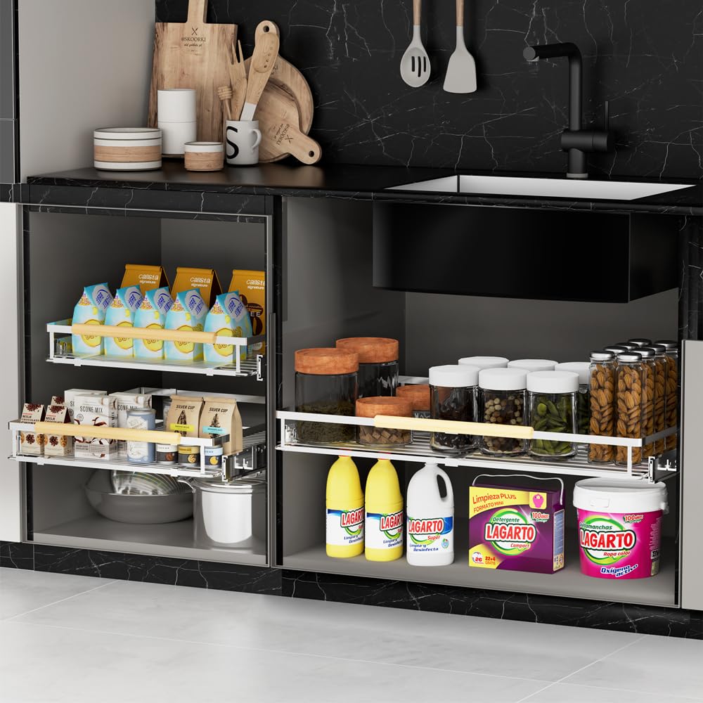 Slideep Expandable Slide Out Drawer, Large Pull Out Cabinet Organizer Pantry Shelves Storage Basket for Kitchen, Under Sink, Wardrobe, Chrome