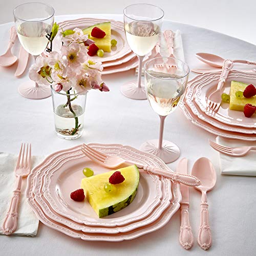 Vintage Embossed Plastic Salad Plates for Party - 20 PC - Heavy Duty Disposable Dinner Set - 9” - Fine China Look Dishes - Perfect for Baby Showers, Weddings etc. - Blush - CountrySide Collection