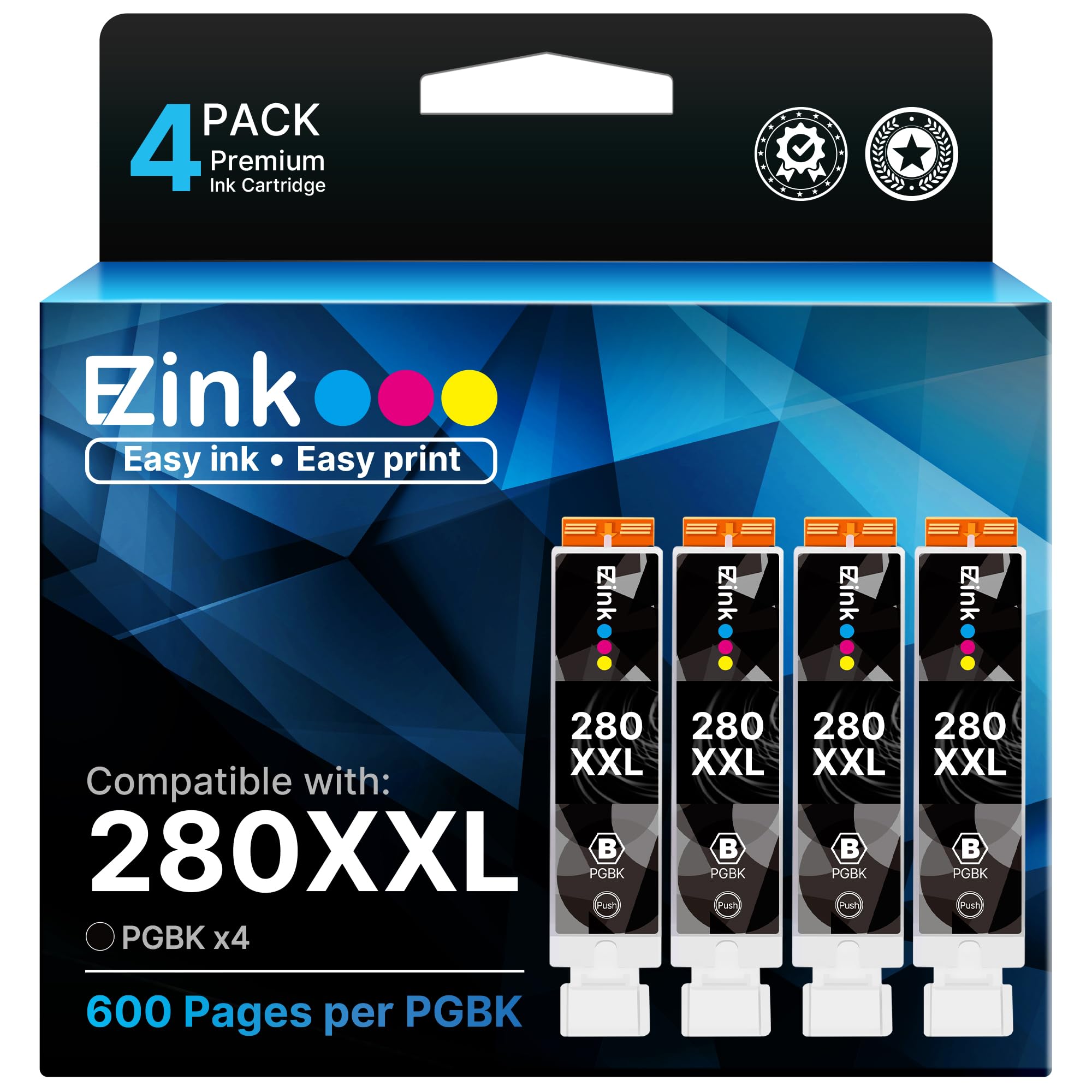 E-Z Ink (TM Compatible Ink Cartridge Replacement for Canon PGI-280XXL PGI 280 XXL Compatible with PIXMA TR7520 TR8520 TS6120 TS6220 TS8120 TS8220 TS9120 TS9520 TS9521C Printer (4 Black)